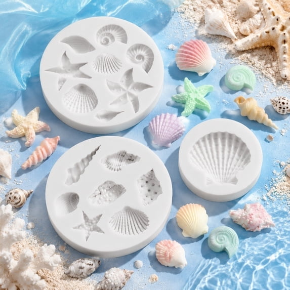 3PCS Ocean Theme Cake Fondant Silicone Mold Seashell Conch Starfish ...