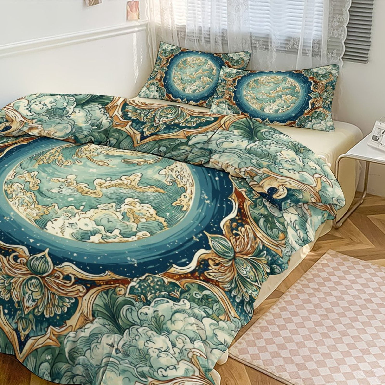 3PCS Ornate Frame Encircles Earth Clouds Stars Duvet Cover Set Twin, 1 ...