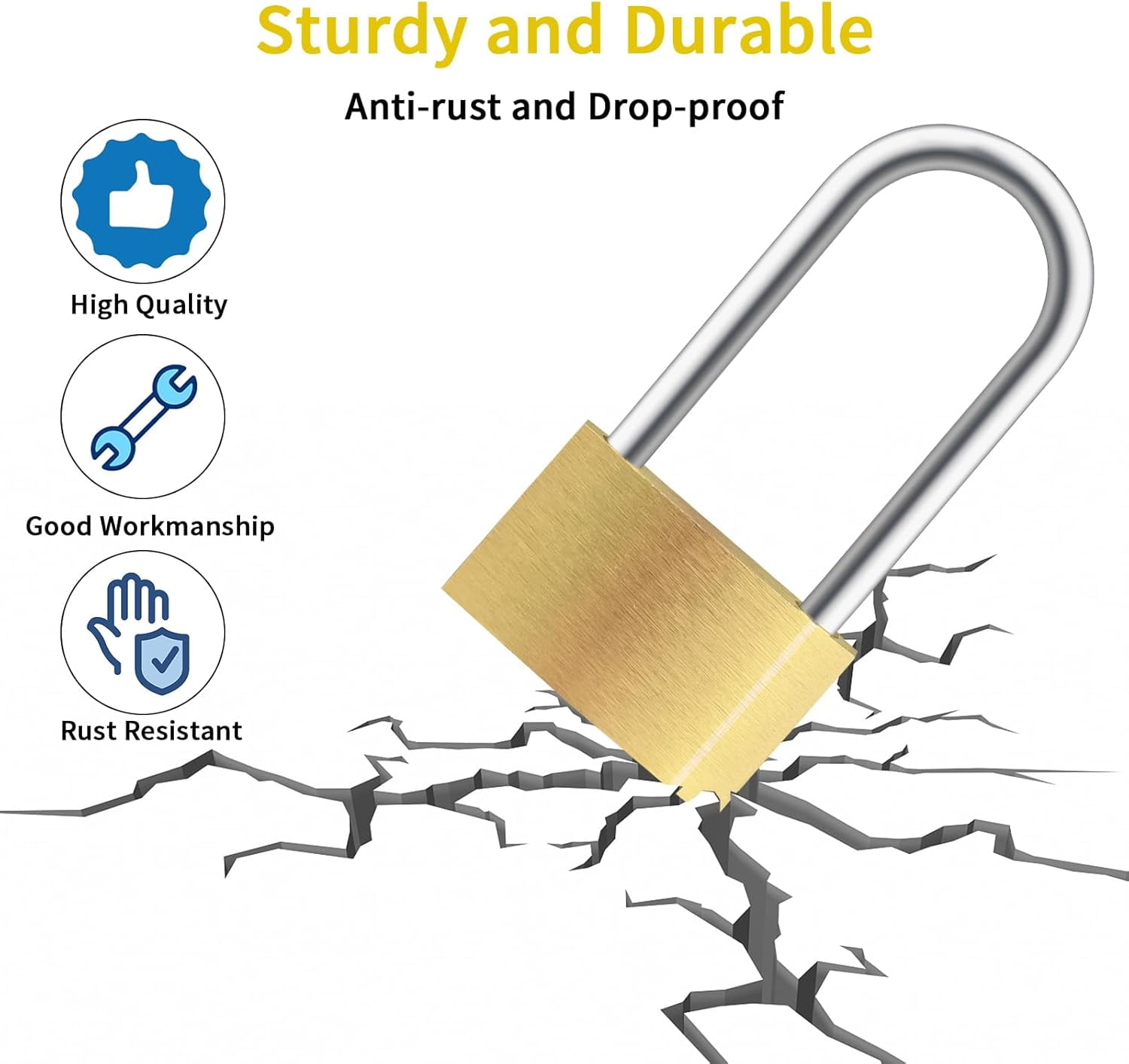 3PCS Outdoor Padlock Weatherproof, Long Padlock, Solid Brass Padlock ...