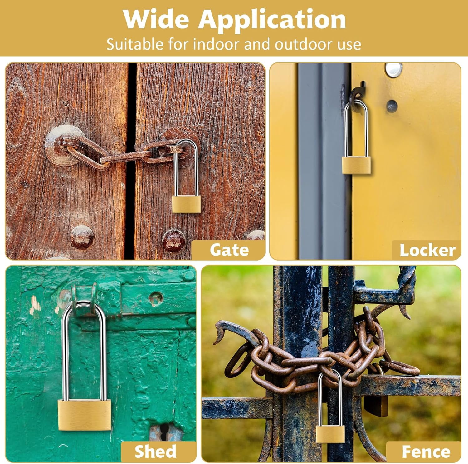 3PCS Outdoor Padlock Weatherproof, Solid Brass Padlock with Same Keys ...