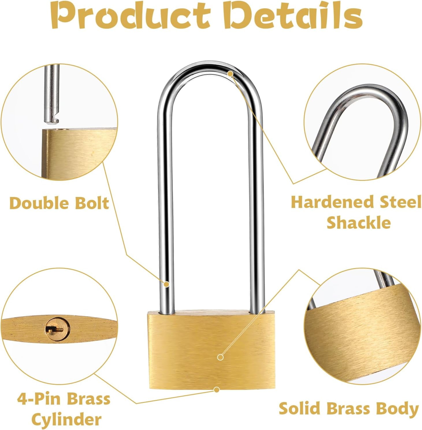 3PCS Outdoor Padlock Weatherproof, Solid Brass Padlock with Same Keys ...