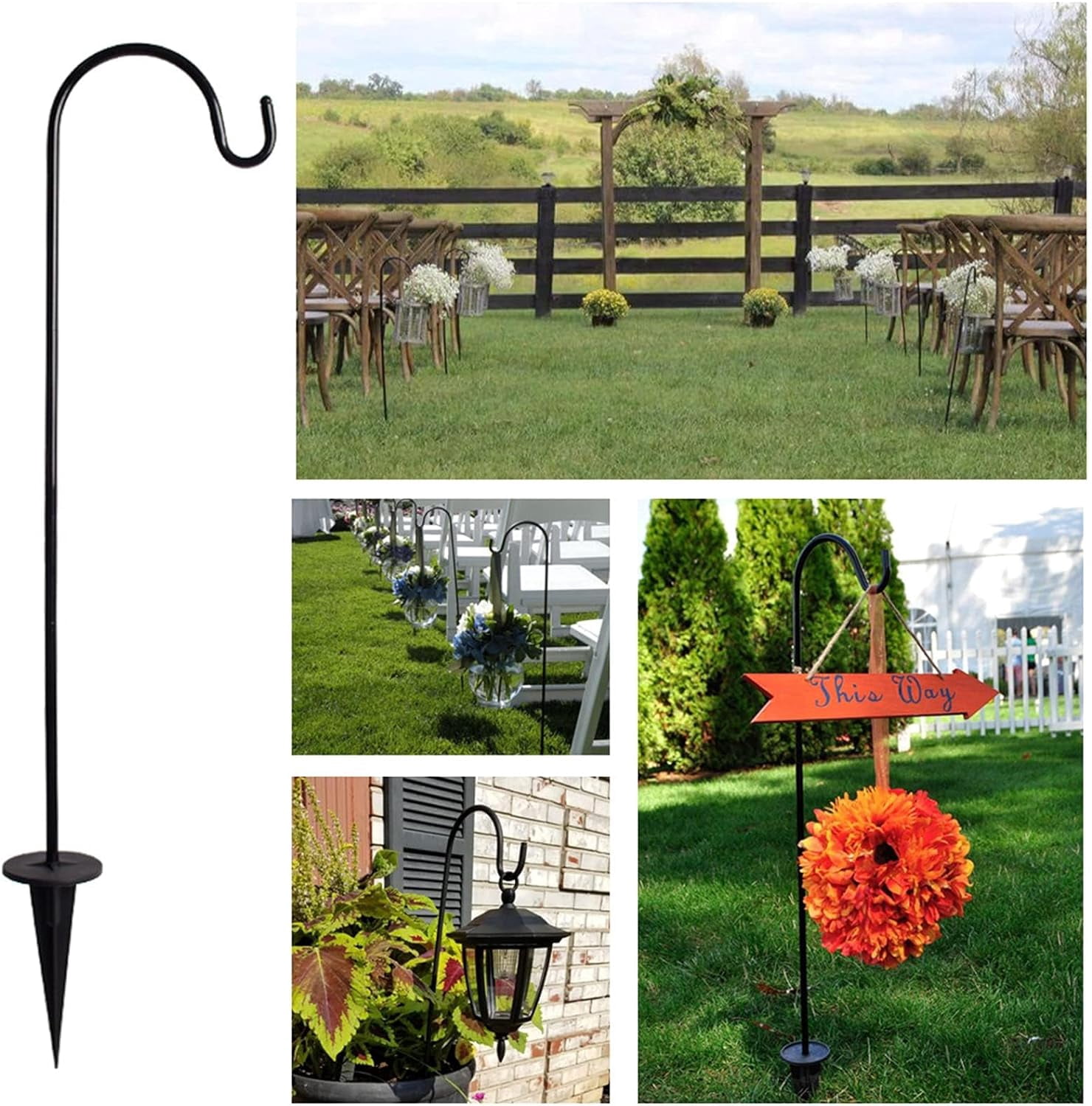 3PCS Outdoor Shepherds Hook, Adjustable Metal Plants Lanterns Hanging ...