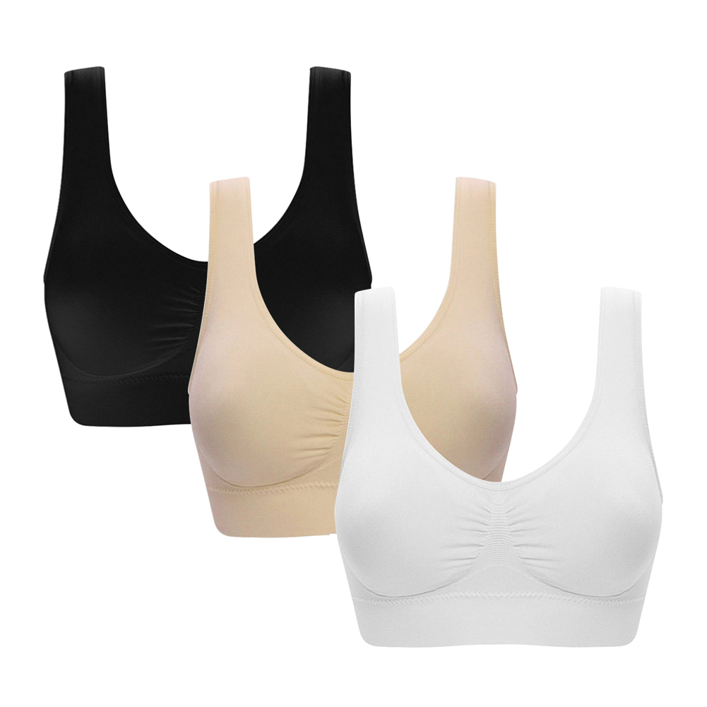 3PCS Outdoor Women Seamless Solid Sleep Bra Fitness Bras Tops ...