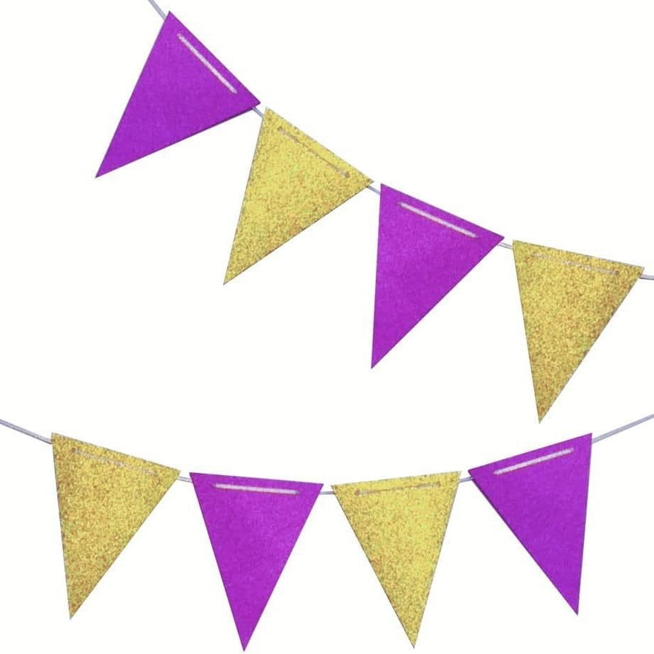 3PCS Party Decorations Maroon Champagne Gold Triangle Flag Bunting ...