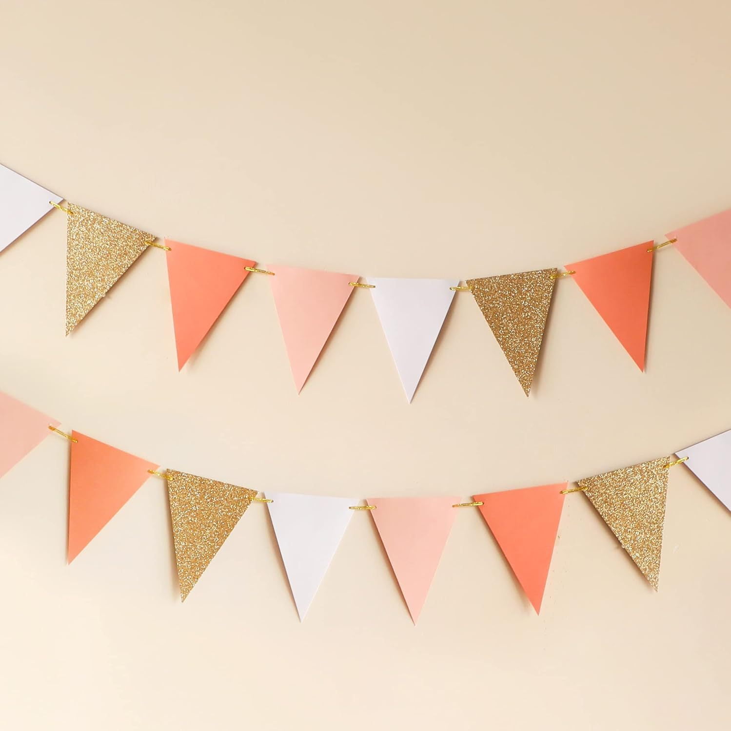 3PCS Party Decorations Maroon Champagne Gold Triangle Flag Bunting ...
