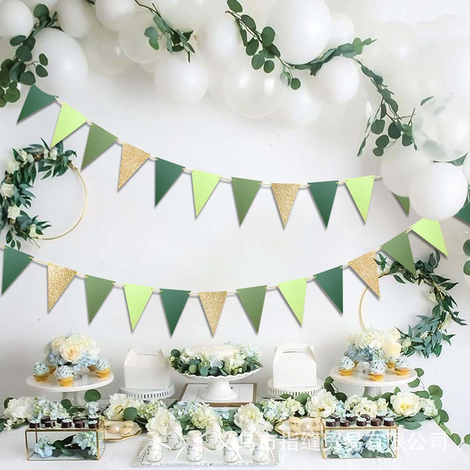 3PCS Party Decorations Maroon Champagne Gold Triangle Flag Bunting ...