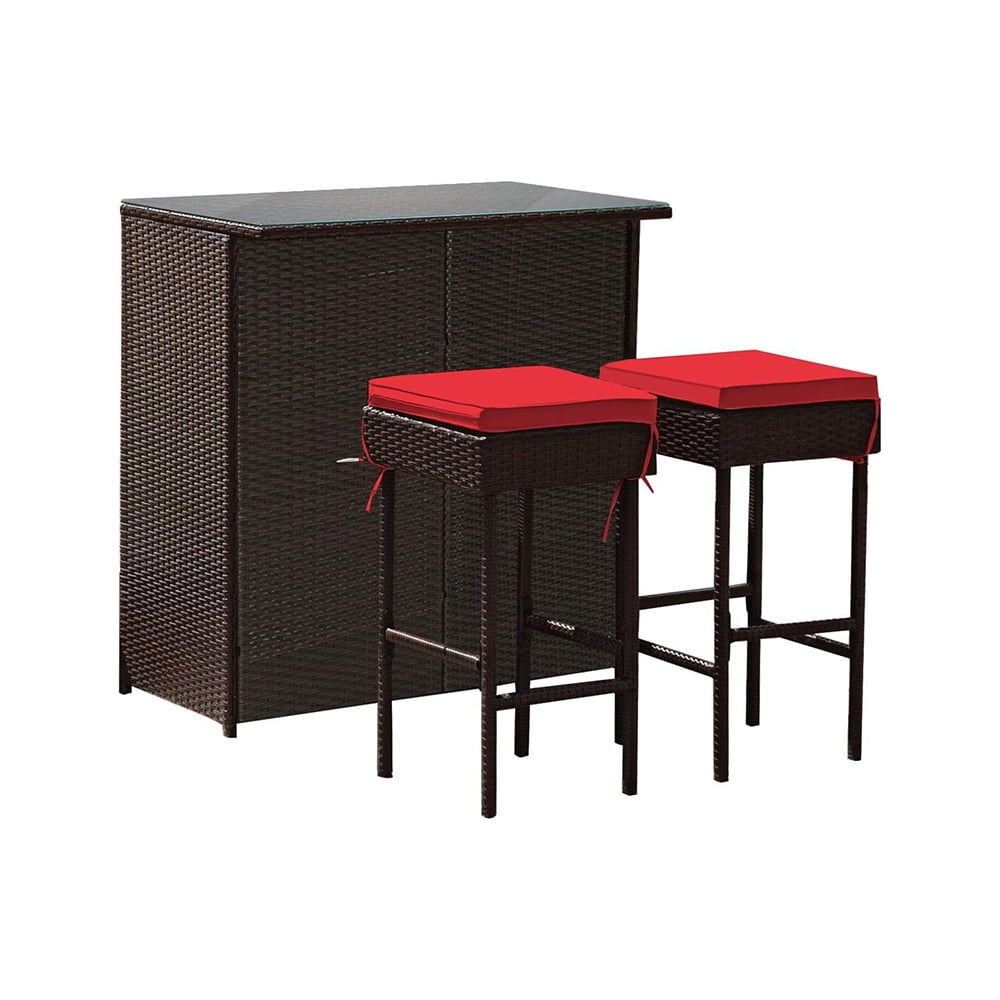 3PCS Patio Bar Set, Rattan Wicker Dining Set with Cushions, Bar Stools ...