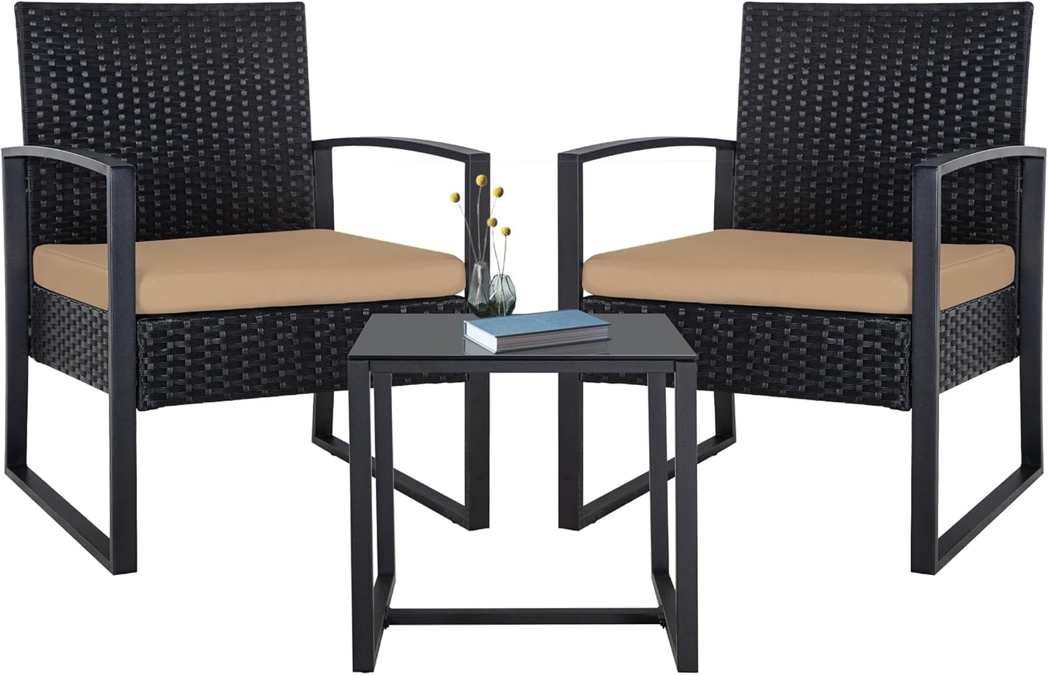 3PCS Patio Furniture Set, Outdoor Wicker Bistro Conversation Set with ...