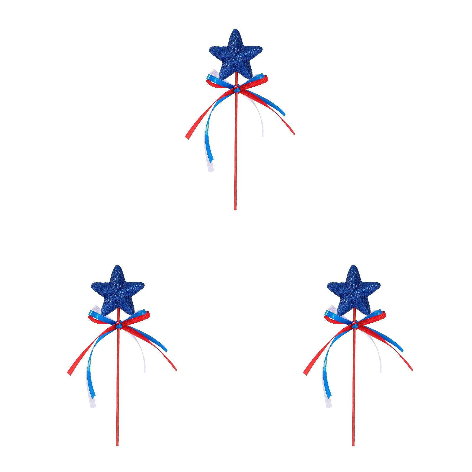 3PCS Patriotic Glitter Star Wands - Red White & Blue Sparkly Puffy Star ...