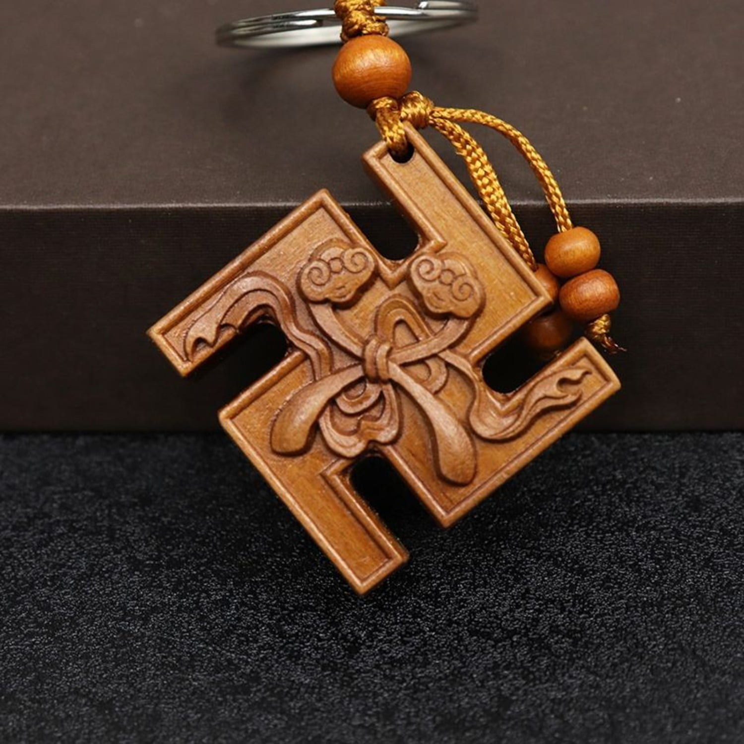 3PCS Peach Wood Keychain Set Taoist Three Pure Ones Swastika Pendant ...