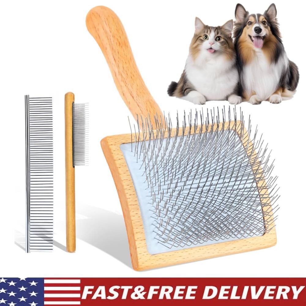 3PCS Pet Grooming Brush, Long Pin Slicker Brush for Dog Cat Removes ...