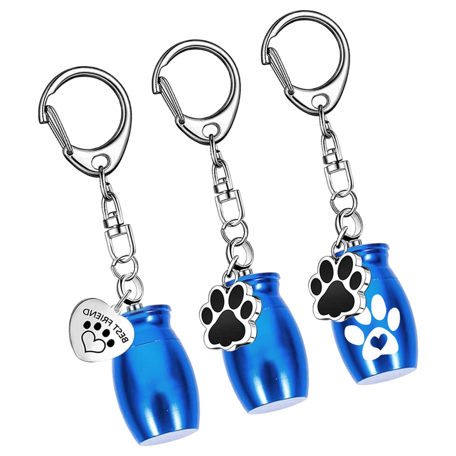 3PCS Pet Memorial Keychain Metal Dogs Paws Urn Keyring Ashes Holders ...