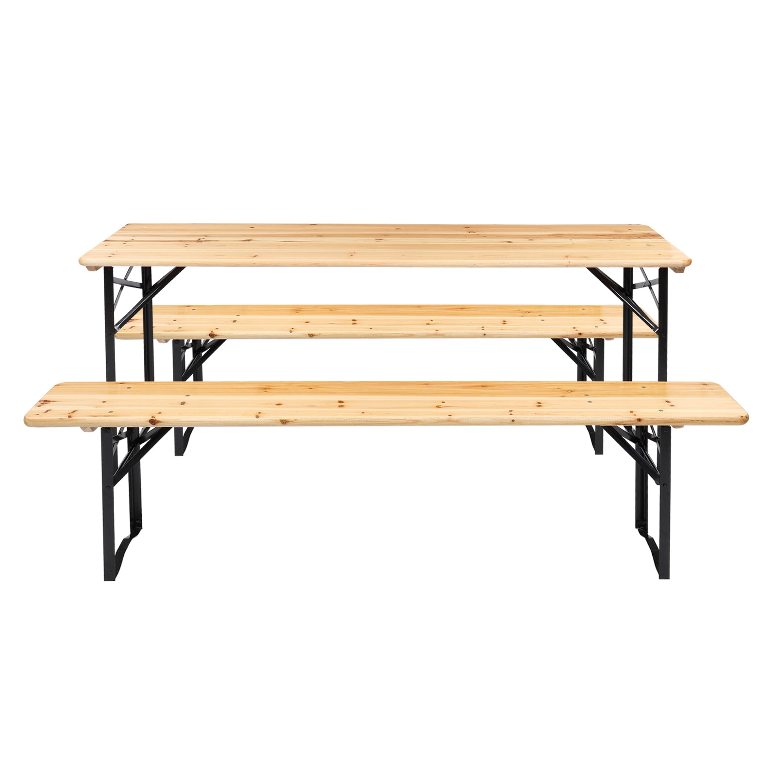 3PCS Picnic Table Bench Combo Set, 5.8FT Foldable Wooden Outdoor Picnic ...