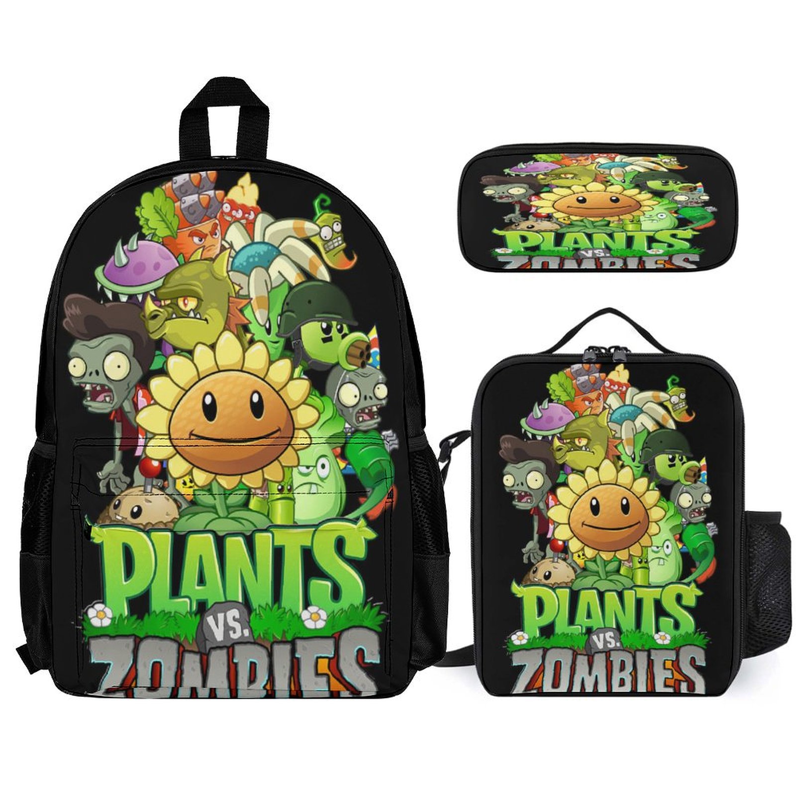3PCS Plants Vs Zombies Backpac Set Backpac with Lunch Box Pencil Case ...