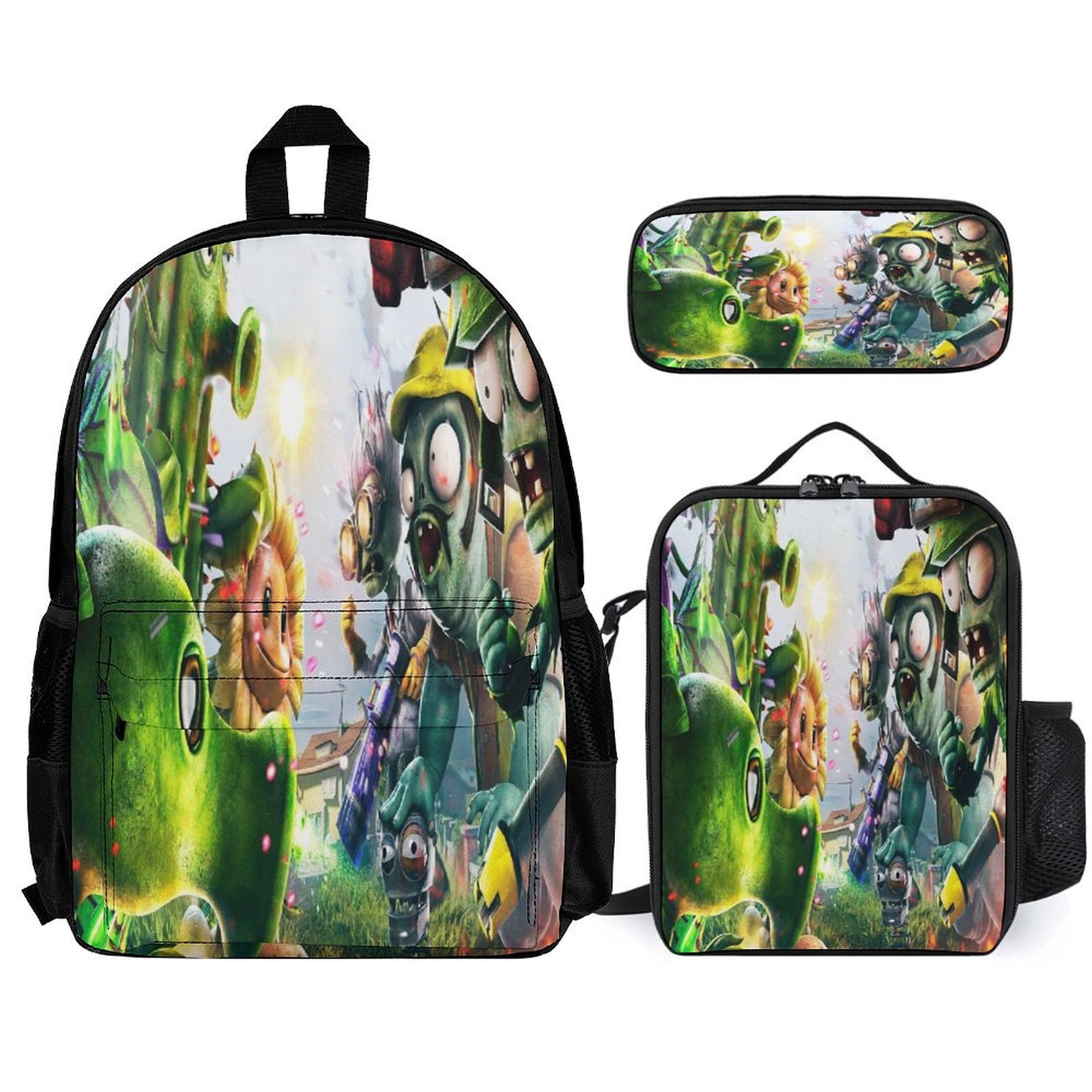 3PCS Plants Vs Zombies Backpac Set Backpac with Lunch Box Pencil Case ...