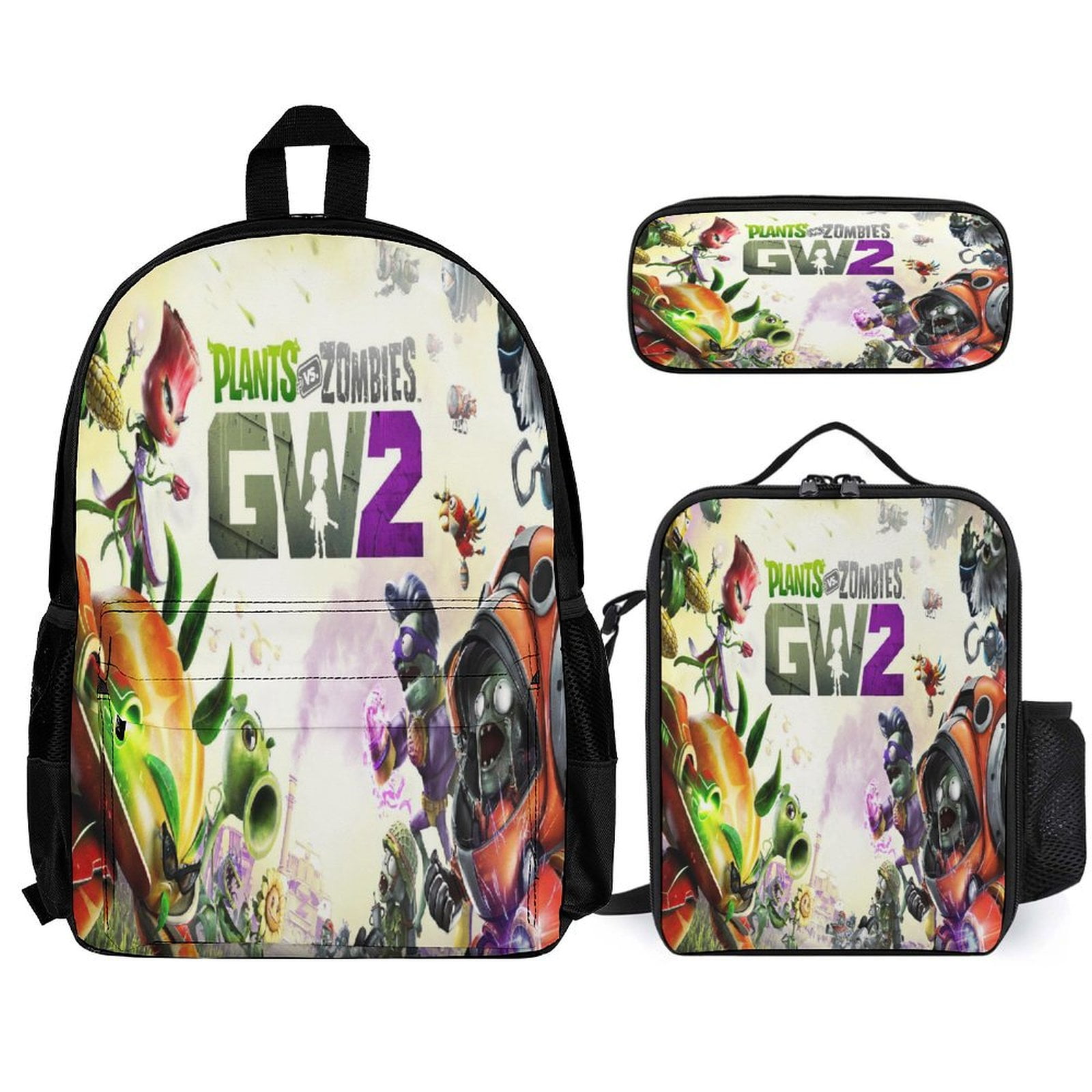 3PCS Plants Vs Zombies Backpac Set Backpac with Lunch Box Pencil Case ...