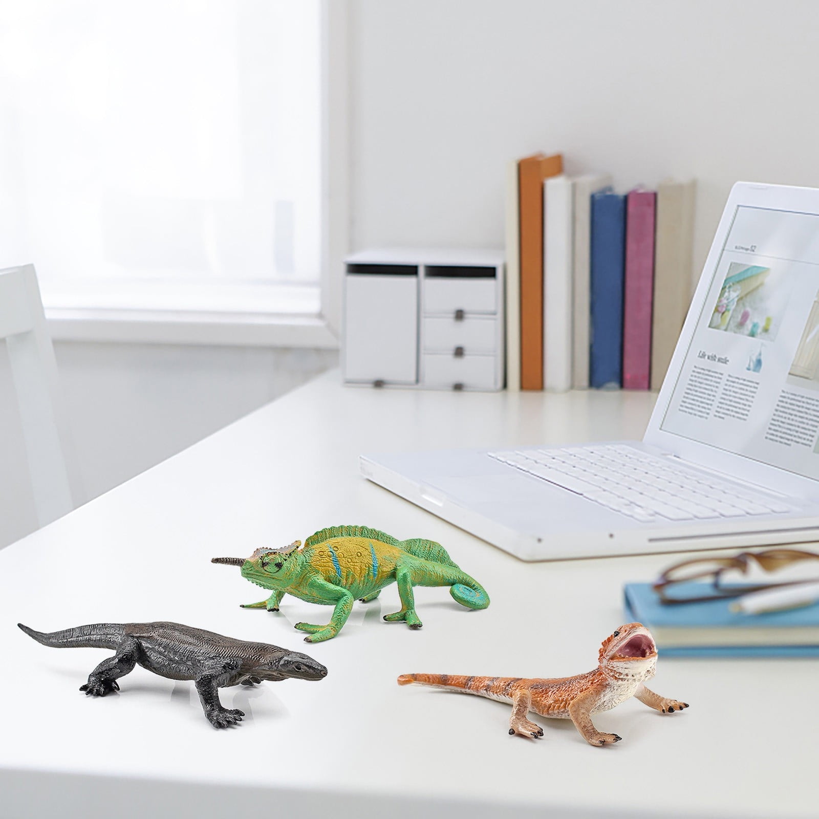 3PCS Plastic Lizard Figure Bearded Dragon Toy Forest Chameleon Woodland ...