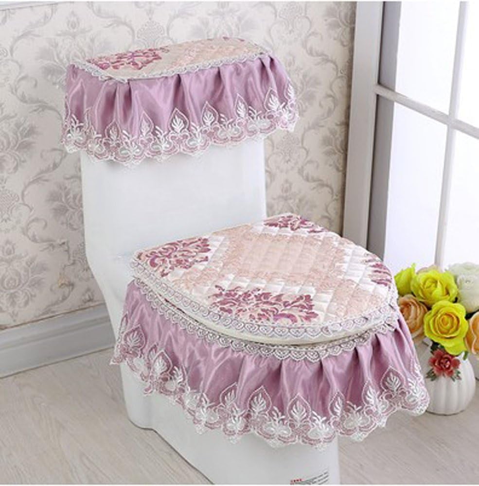 3PCS Pleuche Embroidery Lace Toilet Mat Toilet Seat Cover/Lid Cover ...