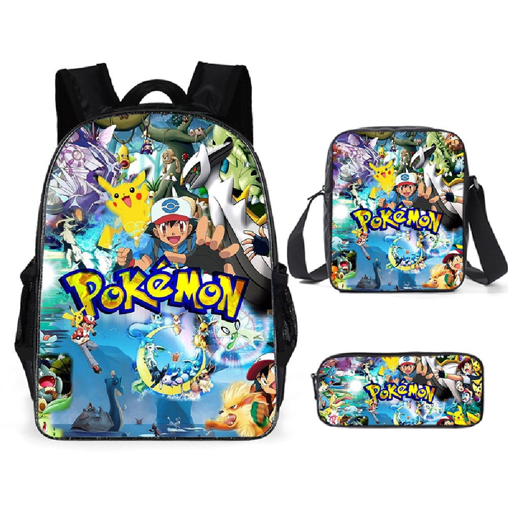 3PCS Pokemon_Pika-chu Backpack with Lunch Bag Pencil Case Cartoon ...