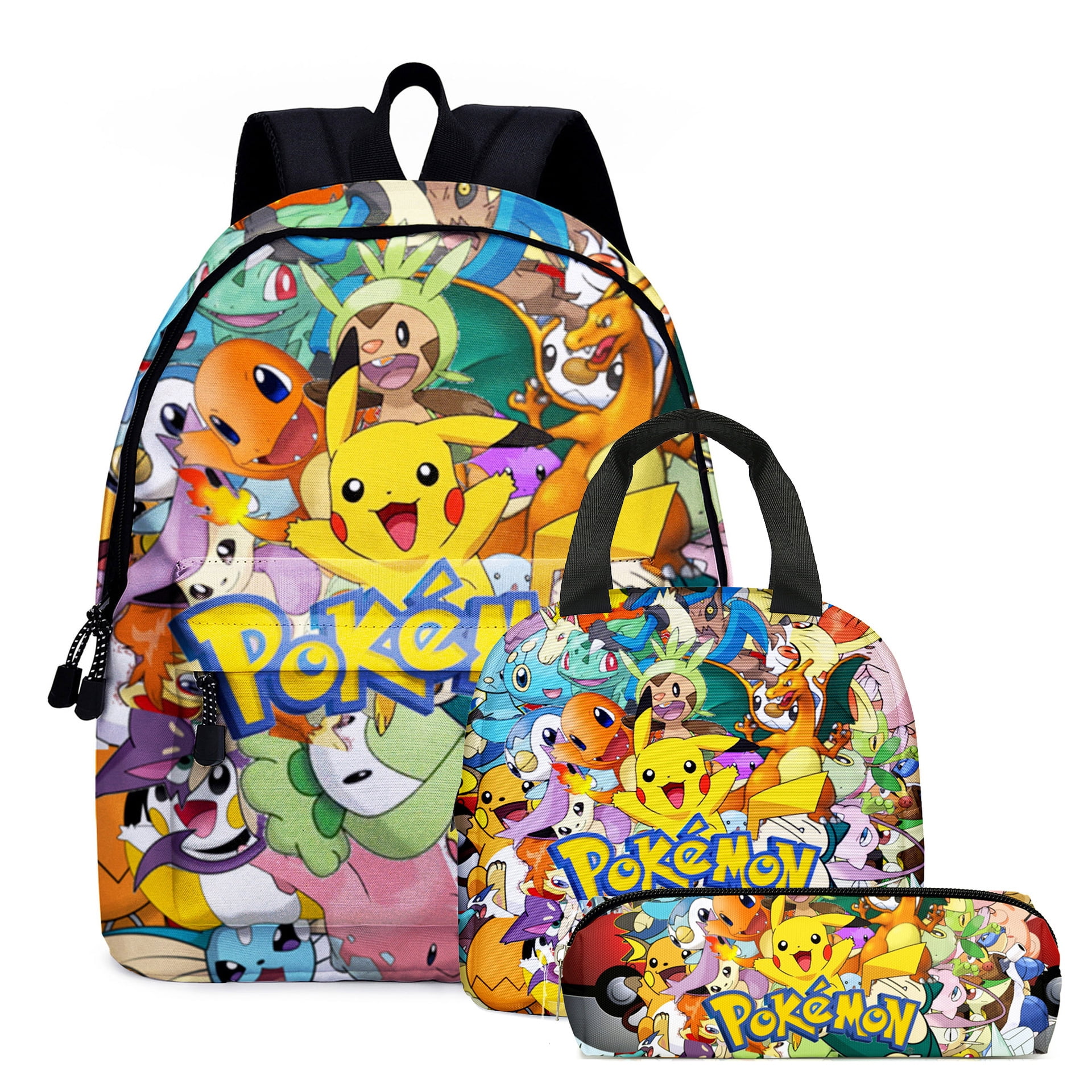 3PCS Pokemon_Pika-chu Backpack with Lunch Bag Pencil Case Cartoon ...