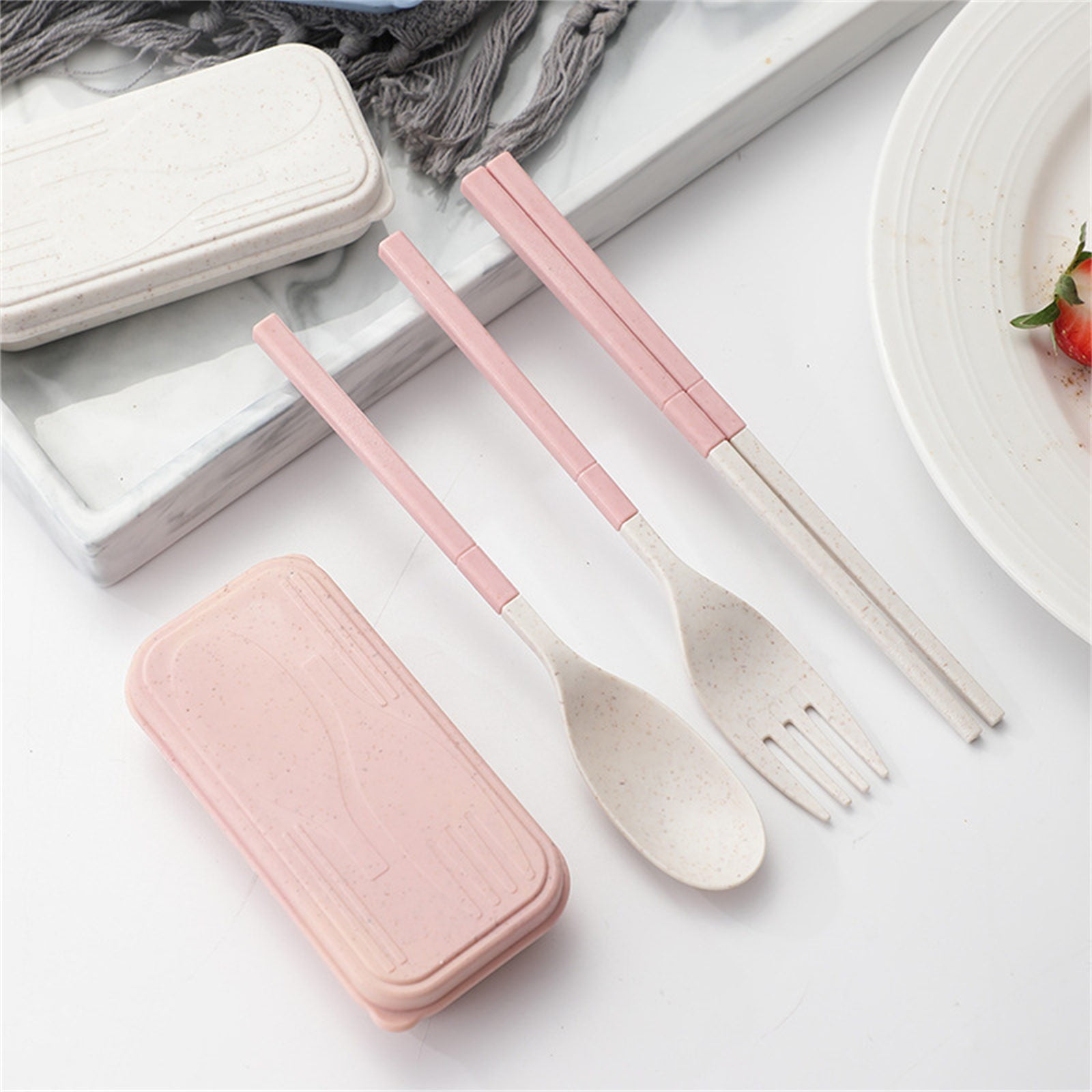 3PCS Portable Folding Tableware Set for Outdoor Travel Reusable Flatware Set Cutlery Set with ...