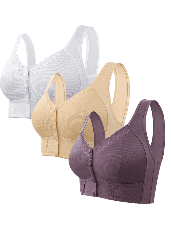 3PCS Premium Bra for Senior, Breathable Front Closure Bra for Elderly ...