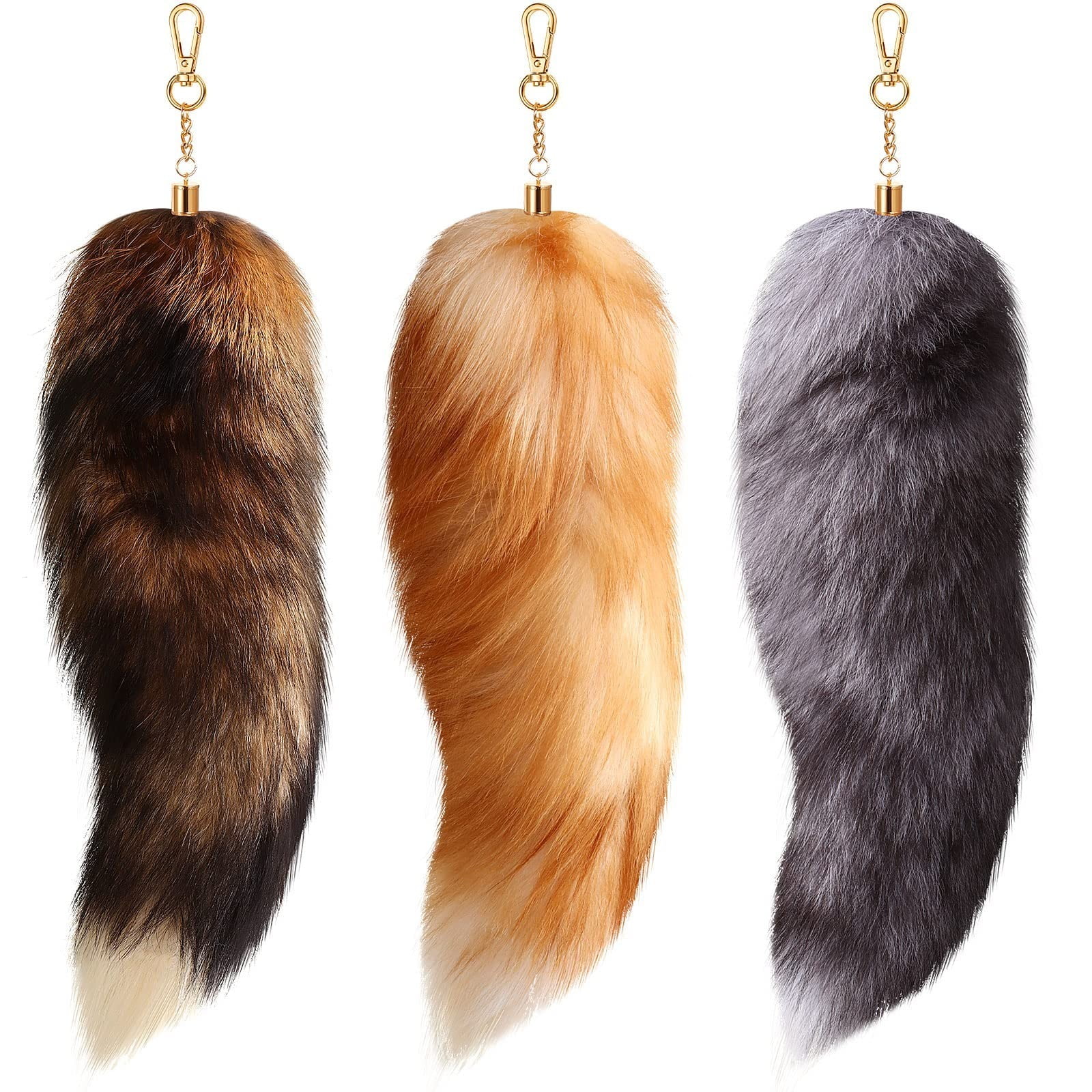 3PCS Premium Faux Fur Tail Keychain Realistic Fluffy Fox Tail Accessory ...