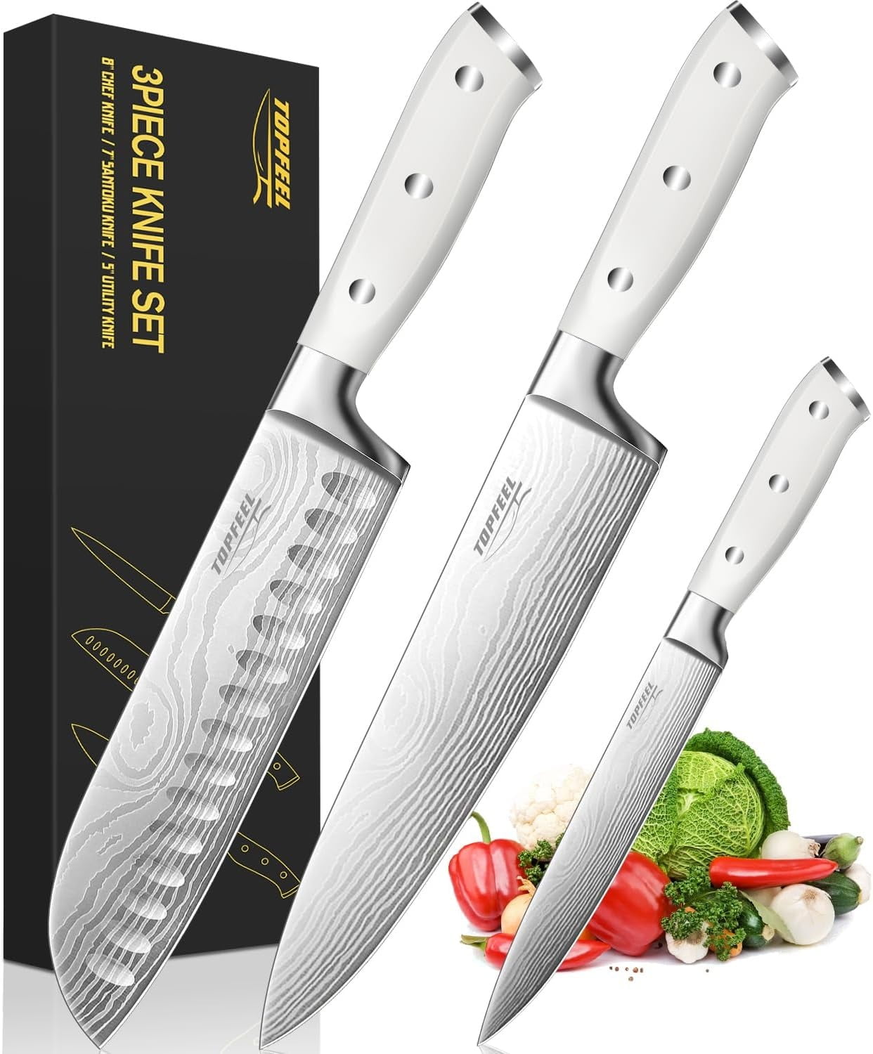 3PCS Professional Chef Knife Set, Ultra Sharp Japanese Kitchen Knife ...