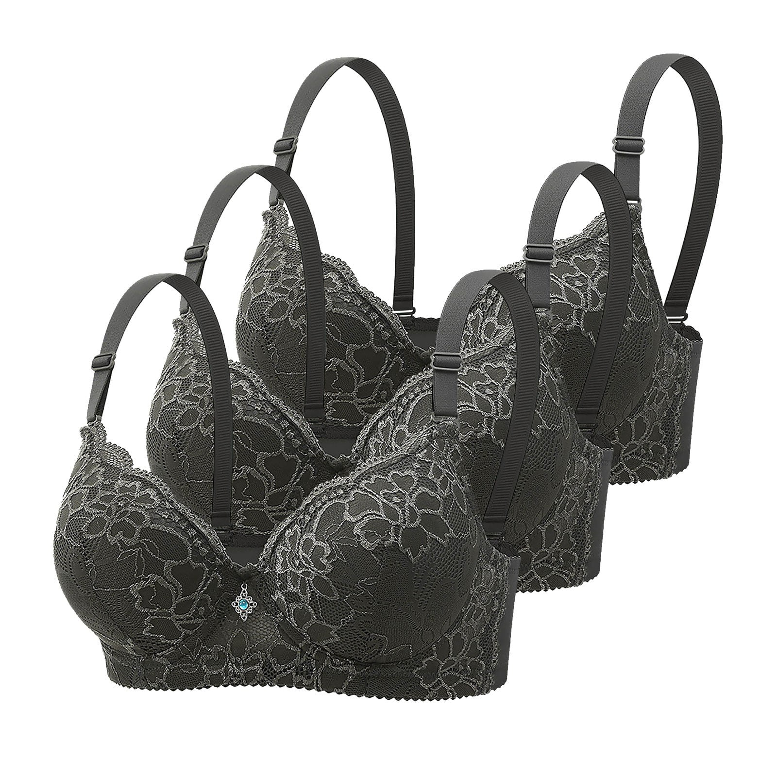 3PCS Push Up Bras for Women Lace Plus Size Wide Back Underwire Longline ...