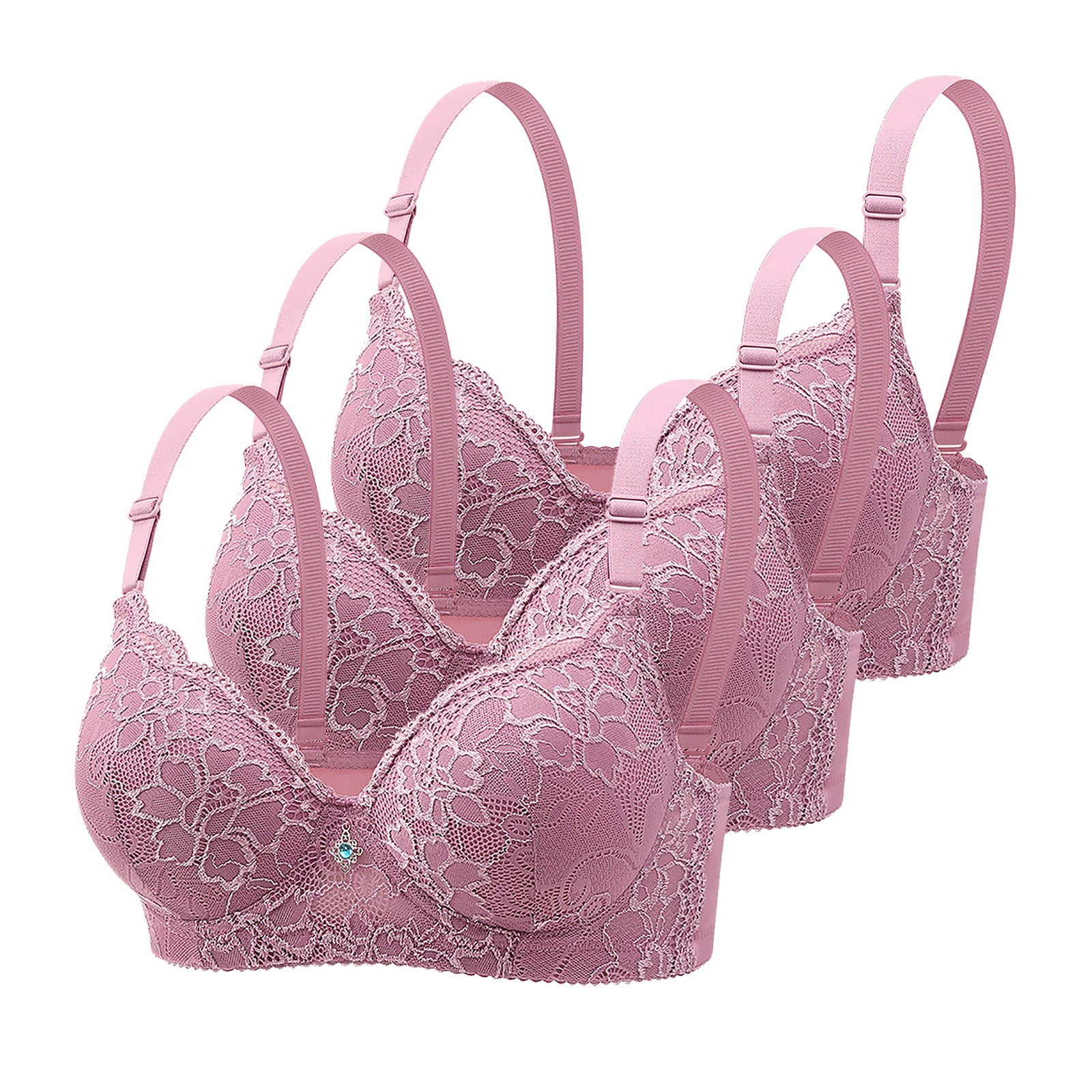 3PCS Push Up Bras for Women Lace Plus Size Wide Back Underwire Longline ...