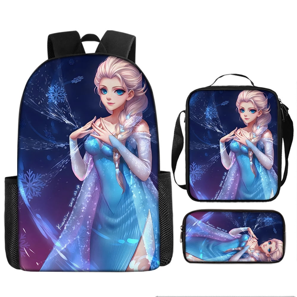 3PCS Queen Elsa Anna Backpack, Shoulder Backpack with Insulated Lunch ...
