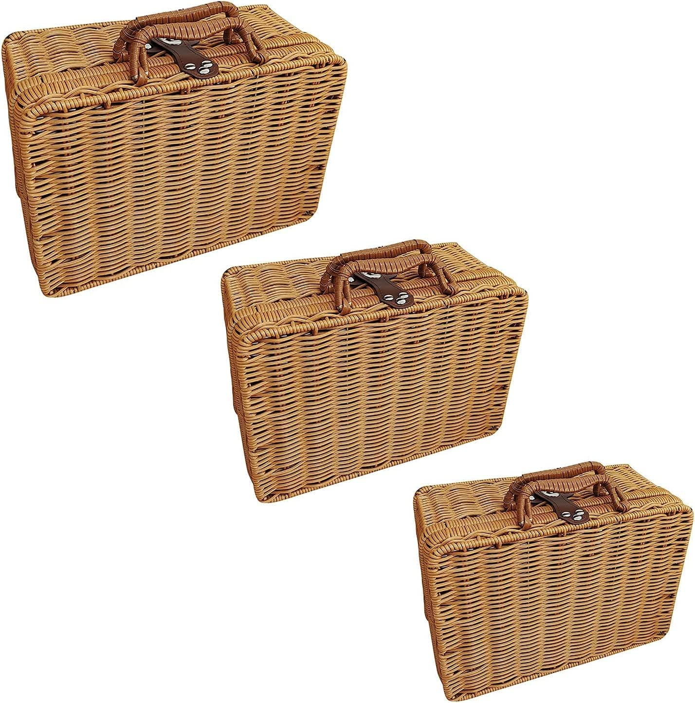 3PCS Rattan Suitcase Basket, Wicker Storage Box with Handles, Willow ...
