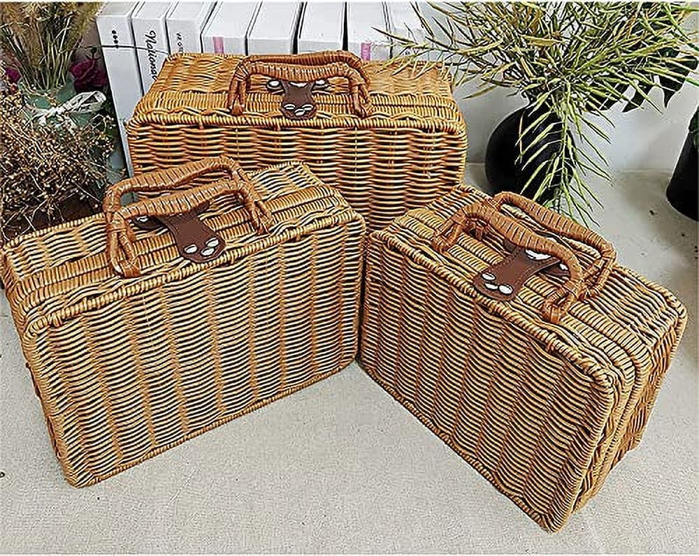 3PCS Rattan Suitcase Basket, Wicker Storage Box with Handles, Willow ...