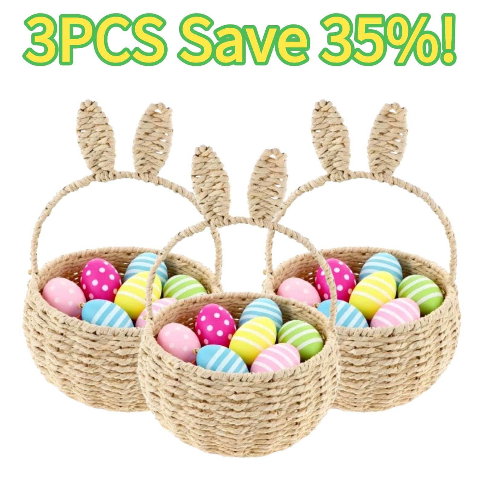 3PCS Rattan Woven Basket with Handles Easter Bunny Shape Hand Woven ...