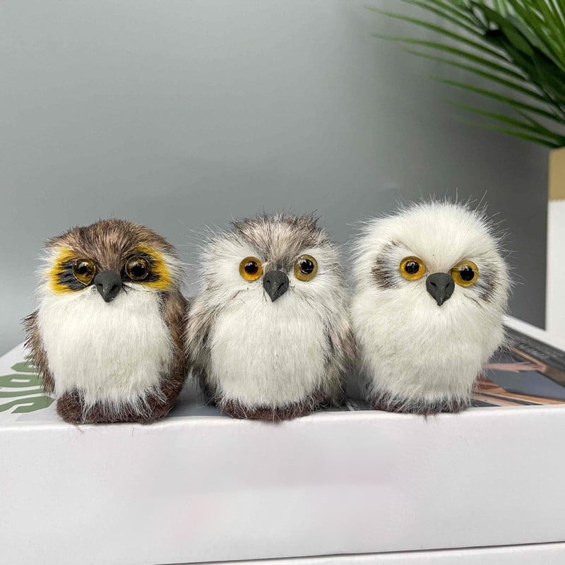 3PCS Realistic Plush Owl Figurine - Faux Fur Handcrafted Owl Decor ...