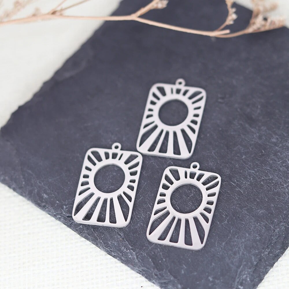 3PCS Rectangle Sun Charms Stainless Steel Geometric Celestial Pendant Necklace Earrings Jewelry ...