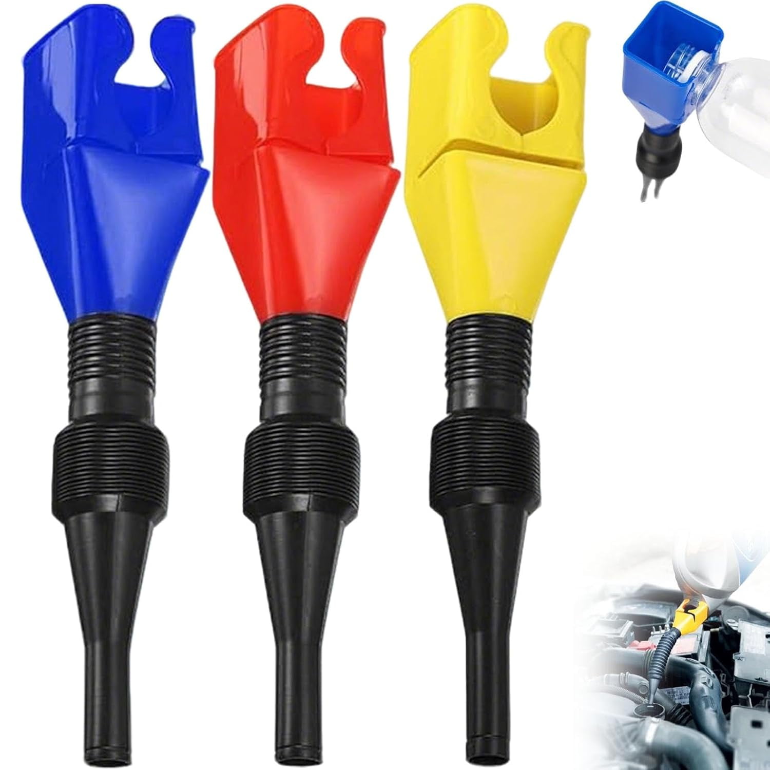 3PCS Retractable Funnel with Flexible Hose, Snap on Funnel for ...