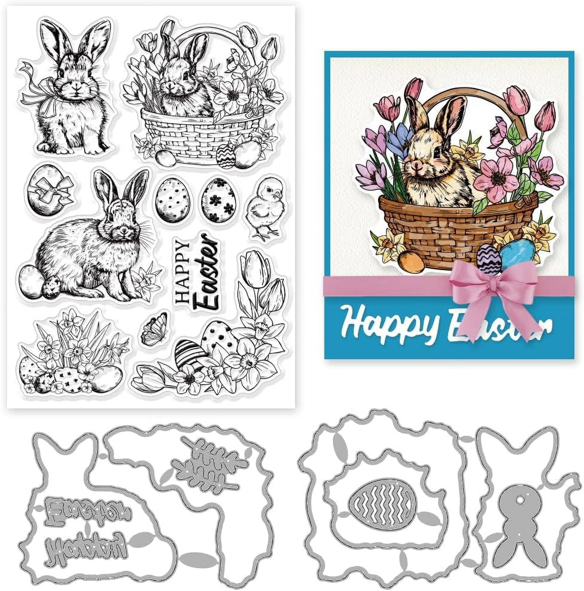 3PCS Retro Rabbit Clear Stamp and Die Set for Card Making 8.3x5.8 ...