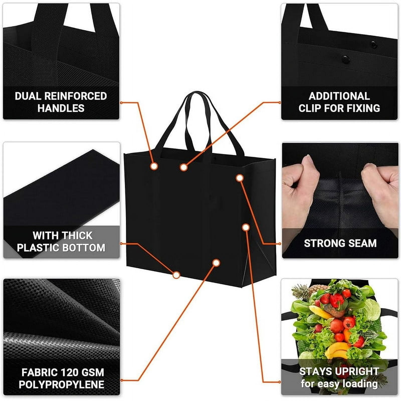 3PCS Reusable Grocery Bags, Heavy Duty Kitchen Reusable Grocery Bags ...