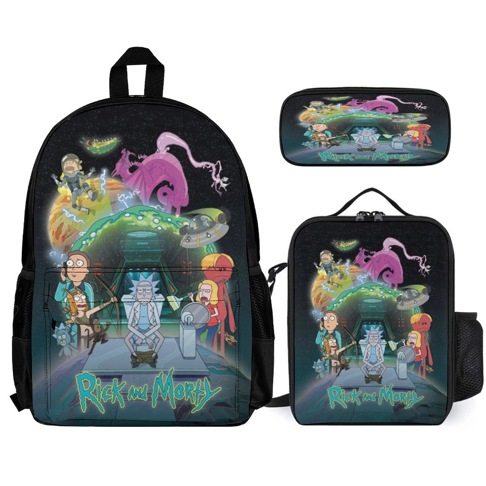 3PCS Rick And Morty Backpac Set Backpac with Lunch Box Pencil Case ...