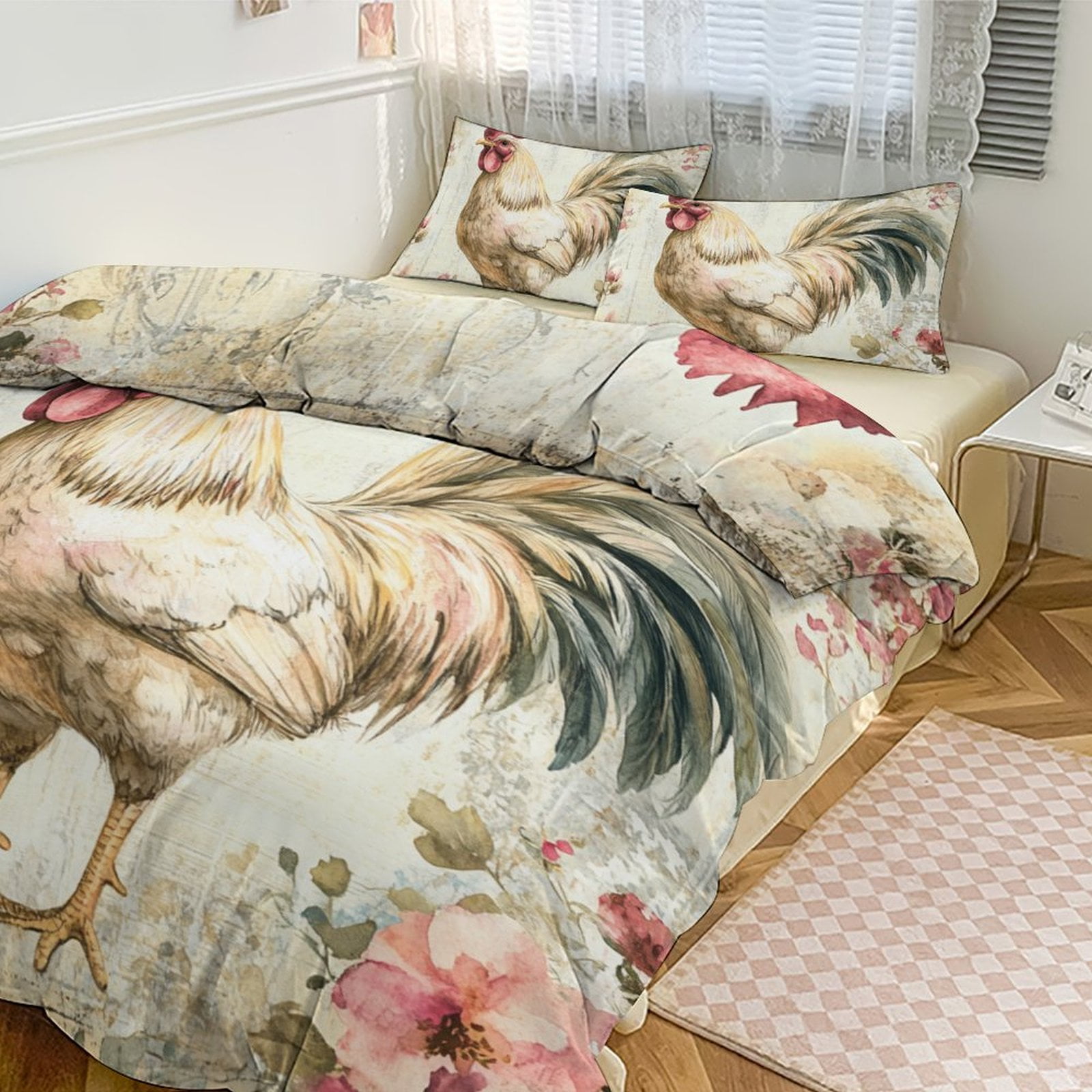 3PCS Rooster Farm Duvet Cover Set Twin, 1 Duvet Cover And 2 Pillowcase ...