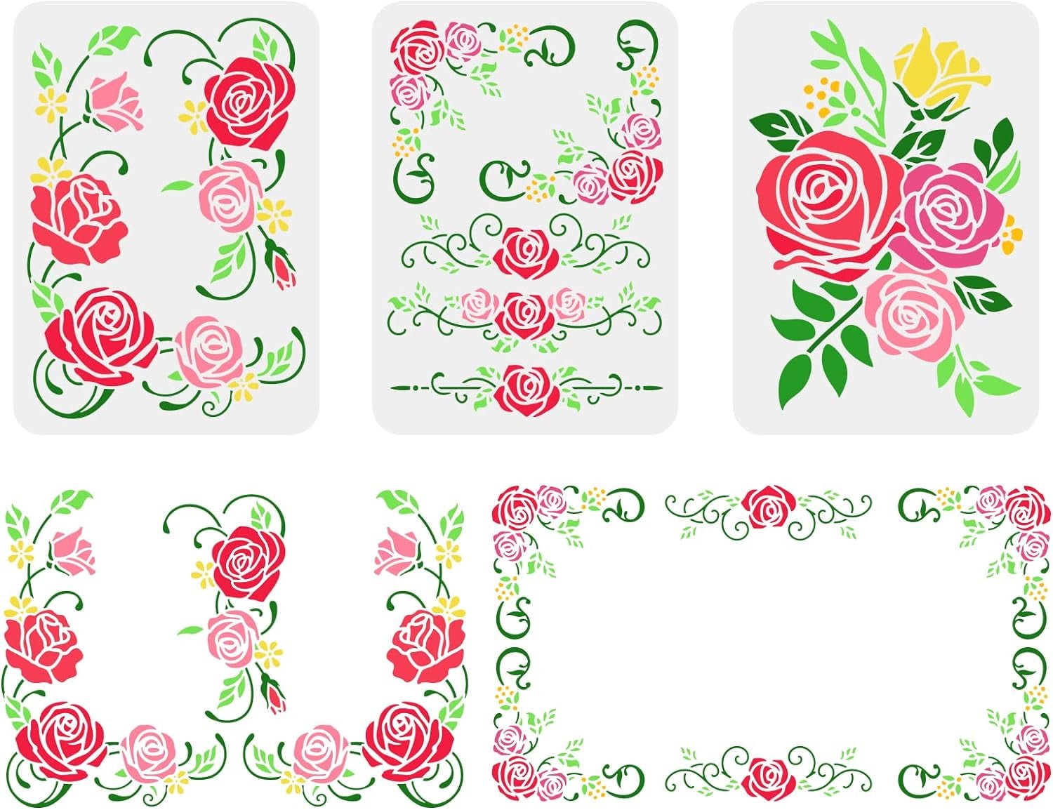 3PCS Rose Flowers Vine Painting Stencil 11.7x8.3 inch Hollow Out Floral ...