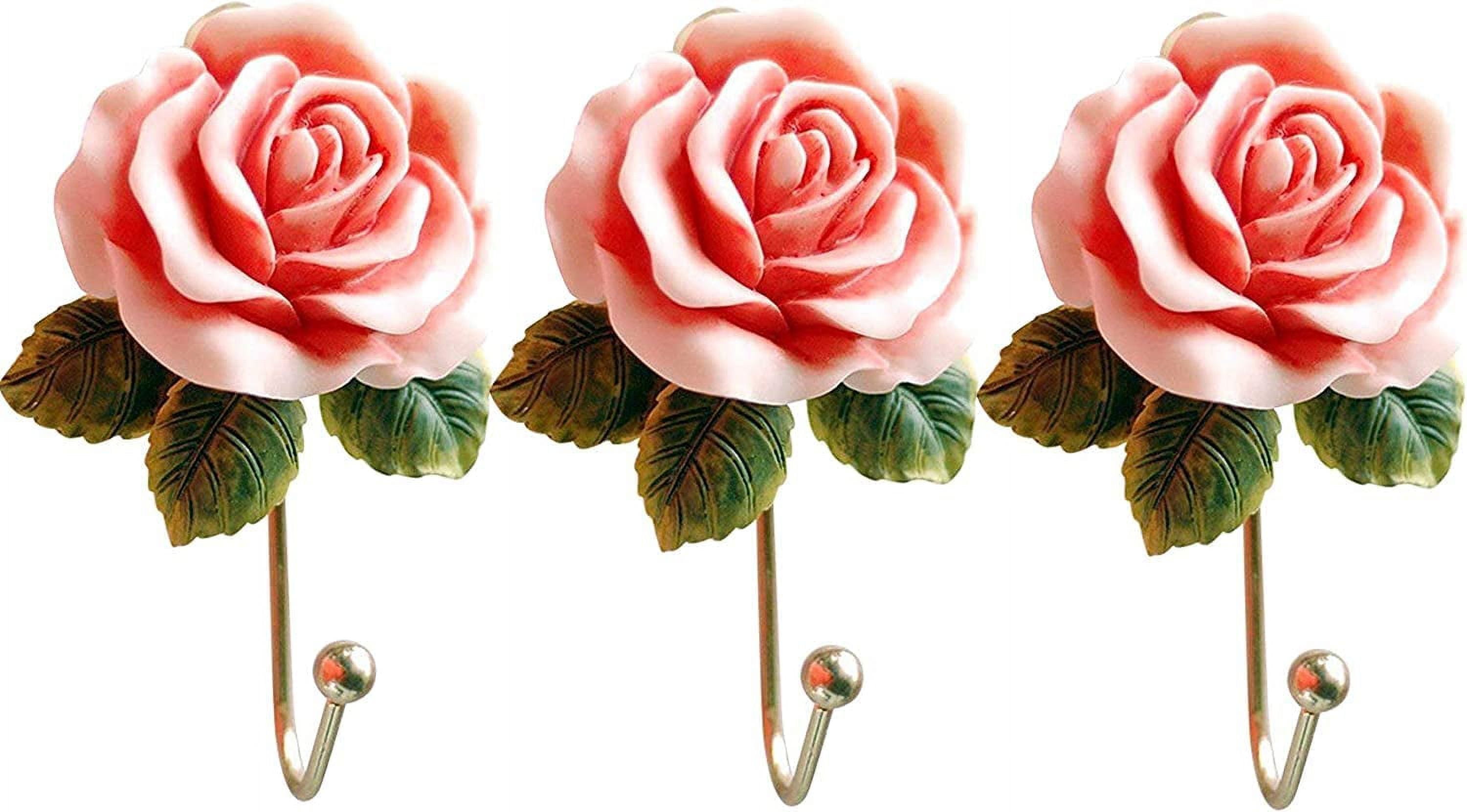 3PCS Rose Resin Wall Hooks Wall Mounted Creative Flower Iron Hook for ...