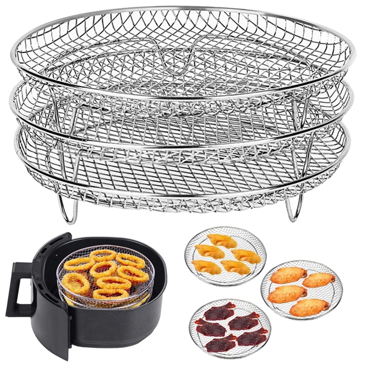 3PCS Round Air Fryer Racks, Stackable Stainless Steel Dehydrator for 4 ...