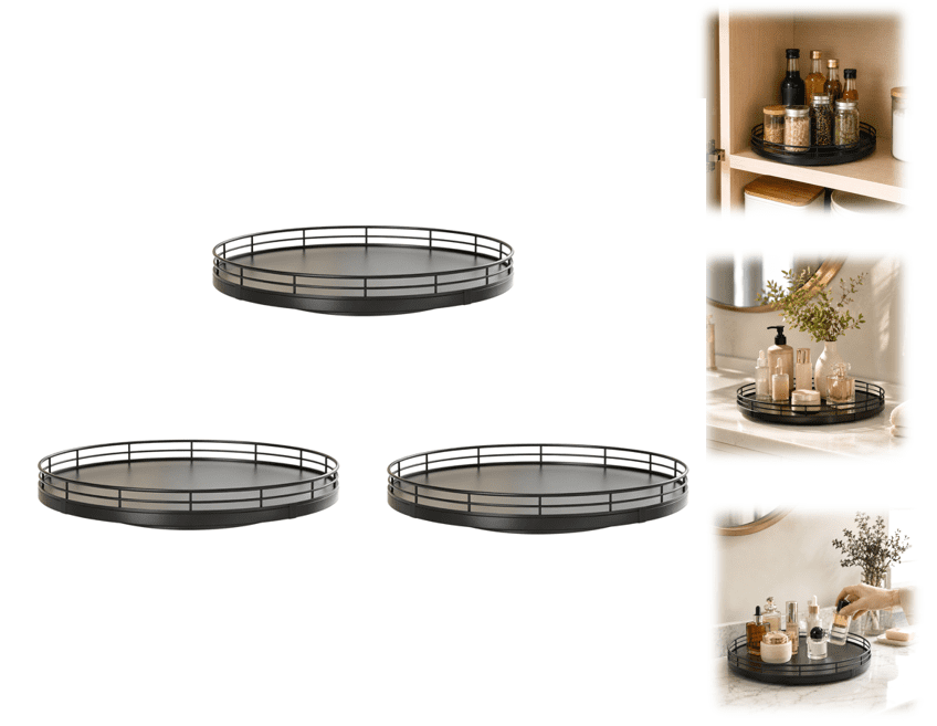 3PCS Round Black Tray, Metal Decorative Round Platter For Serving Food ...