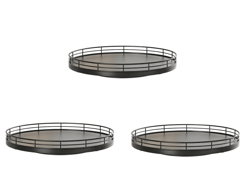 3PCS Round Black Tray, Non-Slip Metal Serving Platter For Restaurant ...