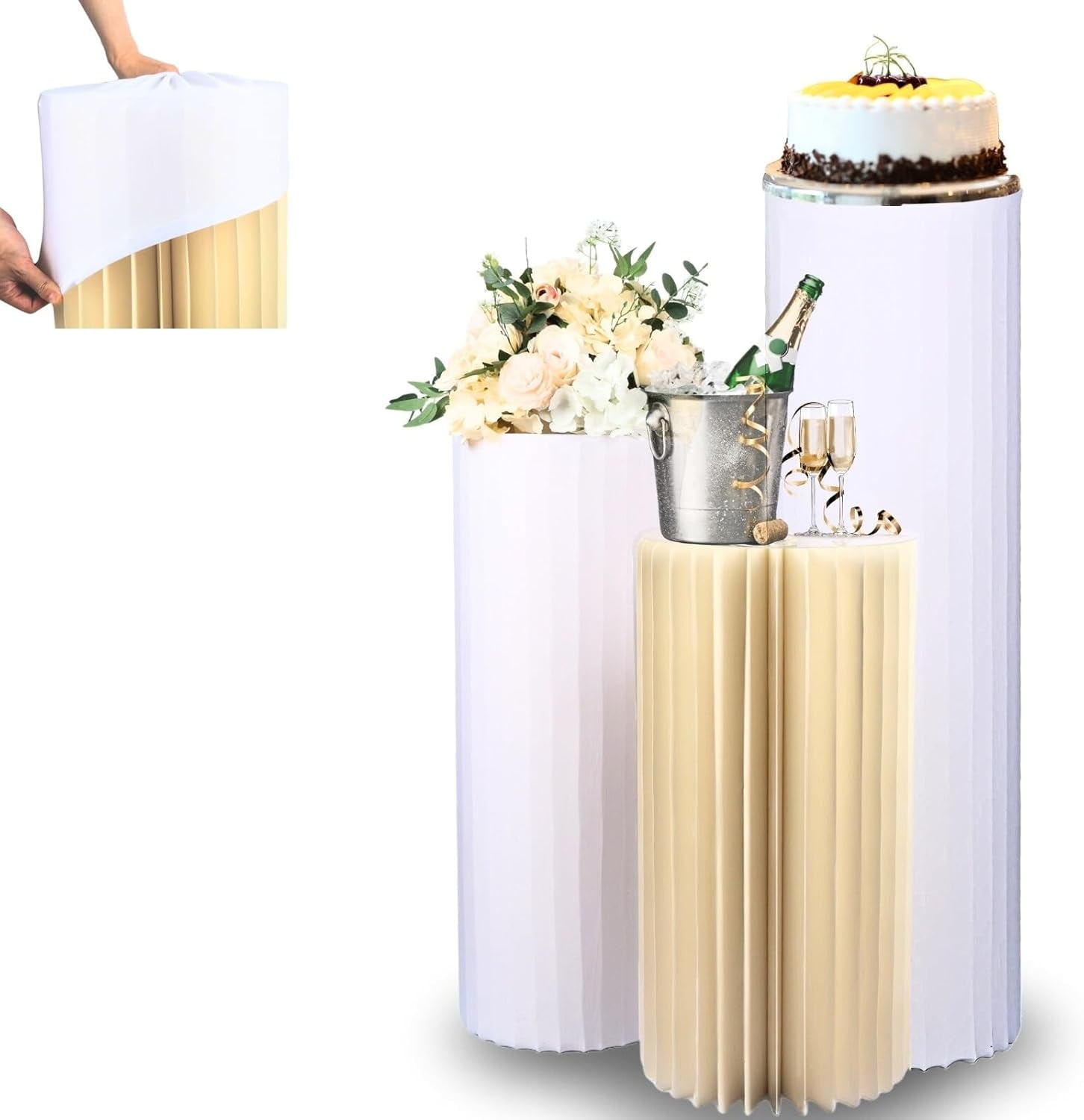 3PCS Round Cake Stands for Party, Sturdy Cardboard Column with White ...