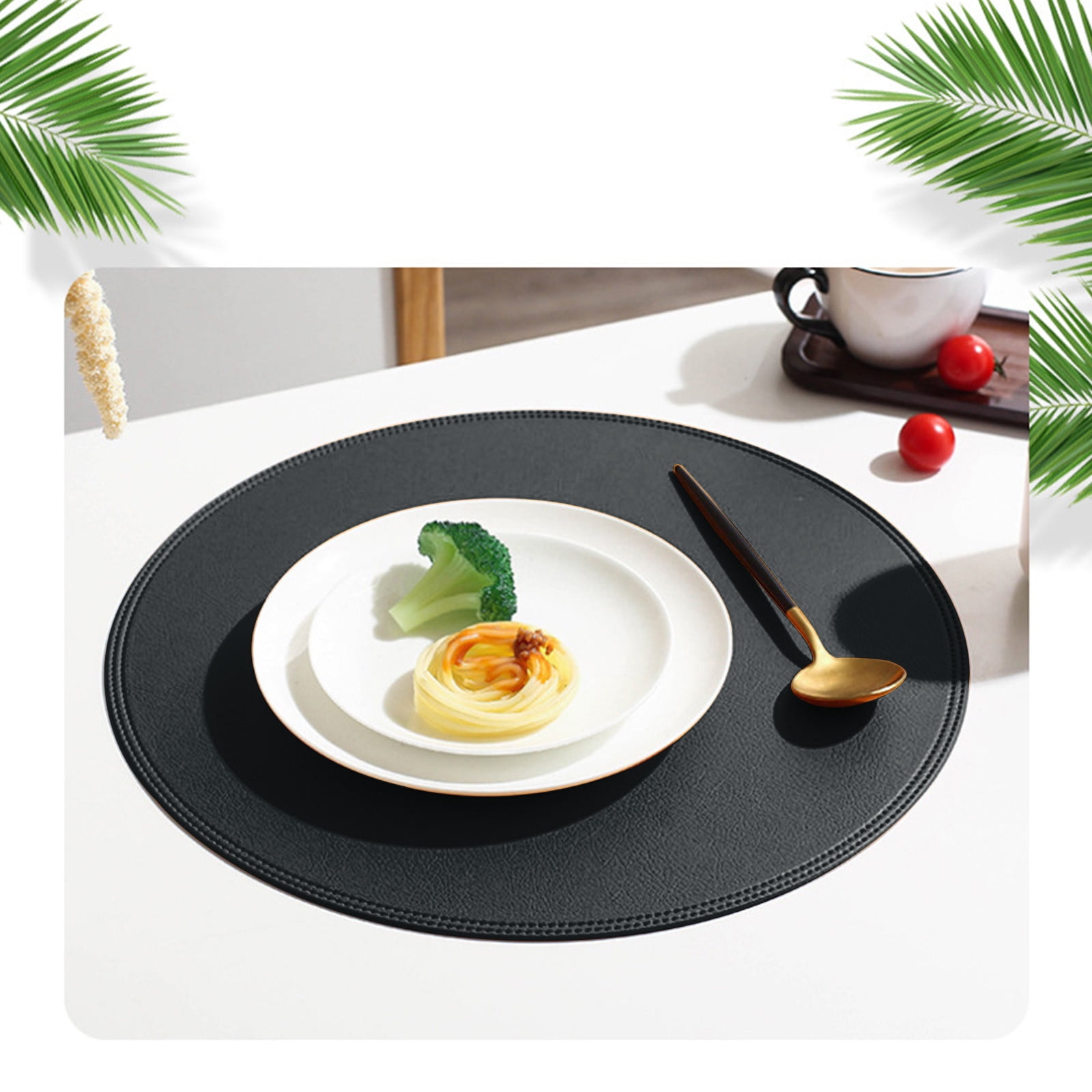 3PCS Round Leather Placemat - Solid Colour Faux Leather Placemats ...