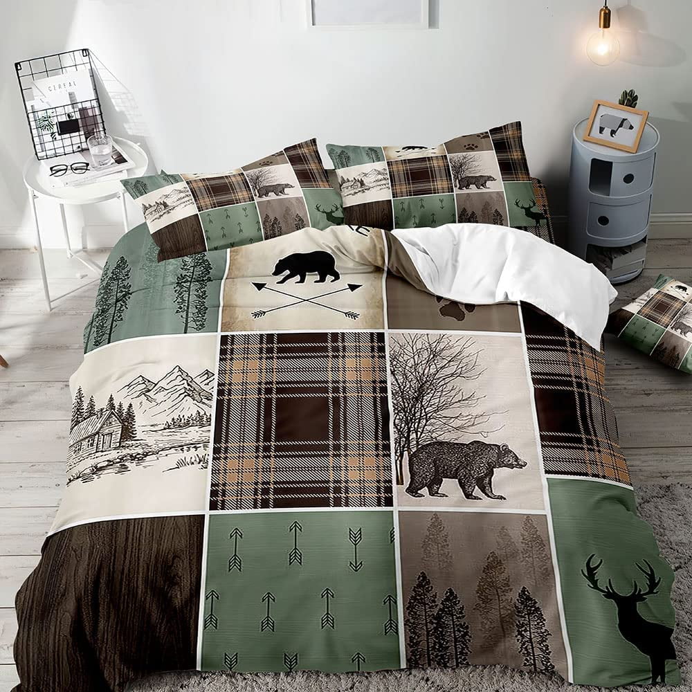 3PCS Rustic Cabin Bedding, 79x90 inch Duvet Cover, Woodland Animals ...