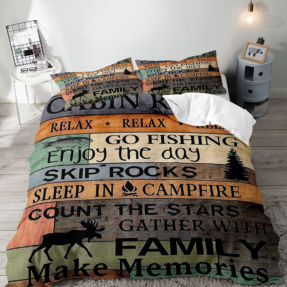 3PCS Rustic Cabin Bedding, 90x90 inch Duvet Cover, Black Moose Deer ...